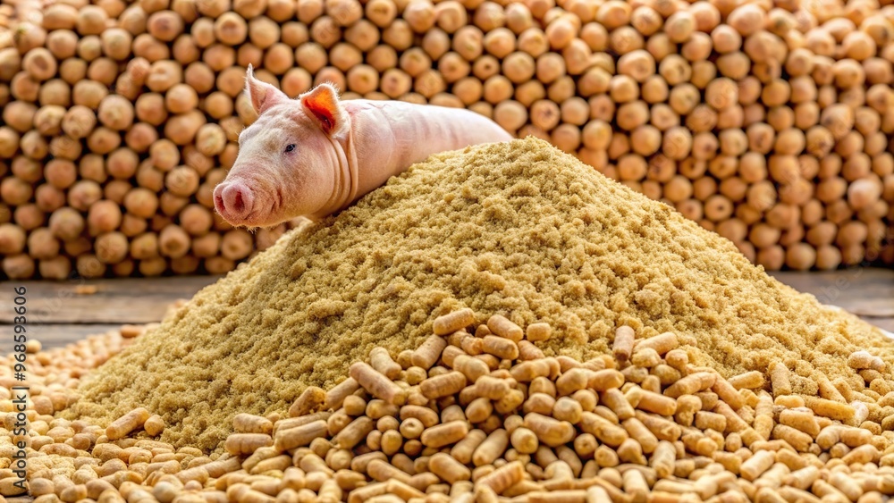 A stock photo showcasing a pile of full fat soy and soybean meal as ...