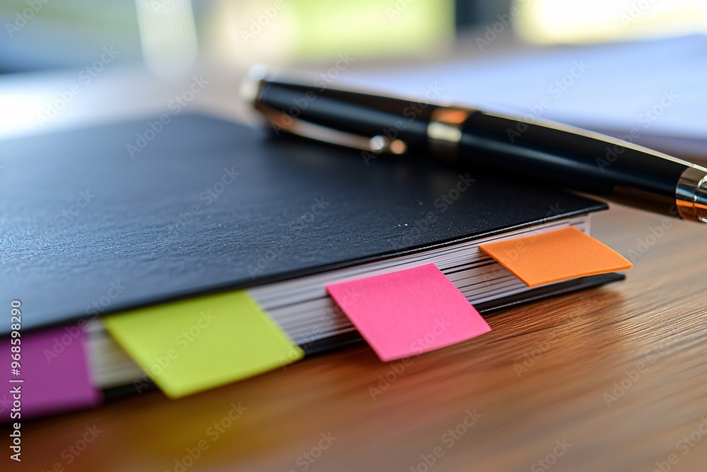An elegant planner sprawls on a rustic surface, adorned with vibrant ... An elegant planner sprawls on a rustic surface, adorned with vibrant ...