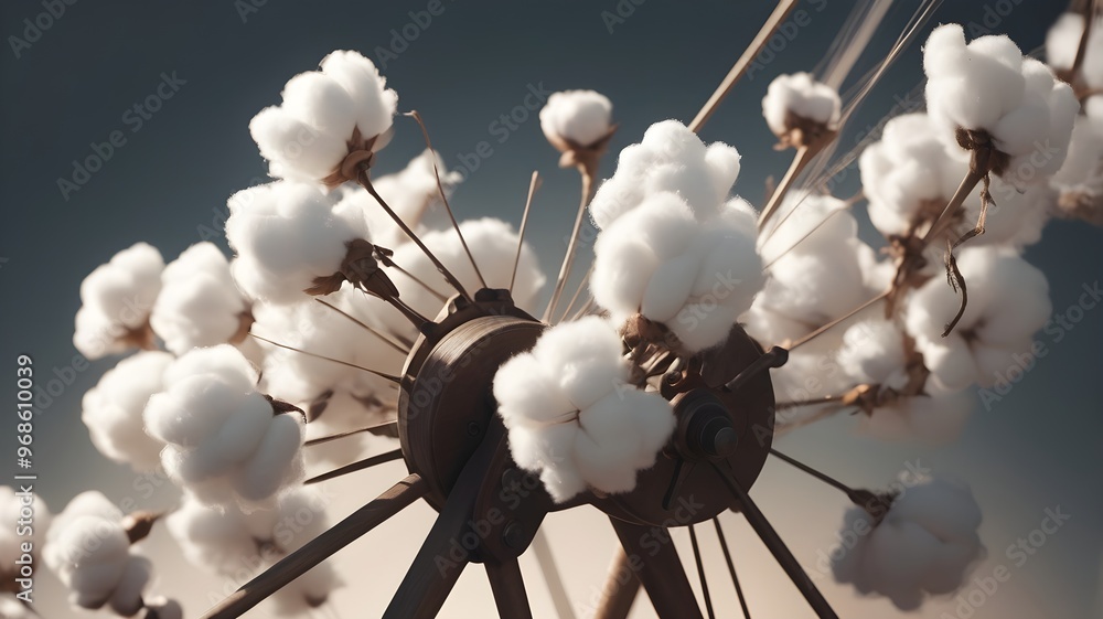 Cotton Boll Harvest Organic Cotton Plant With Wooden Wheel Natural ...
