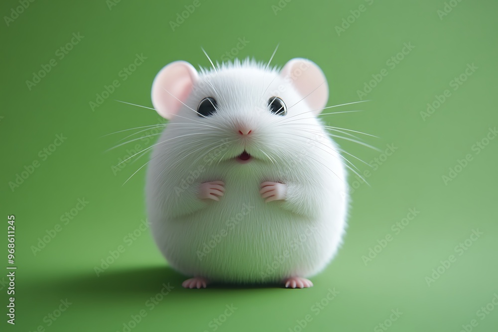 Chubby art toy of a white rat, cartoonish and adorable, placed on a ...