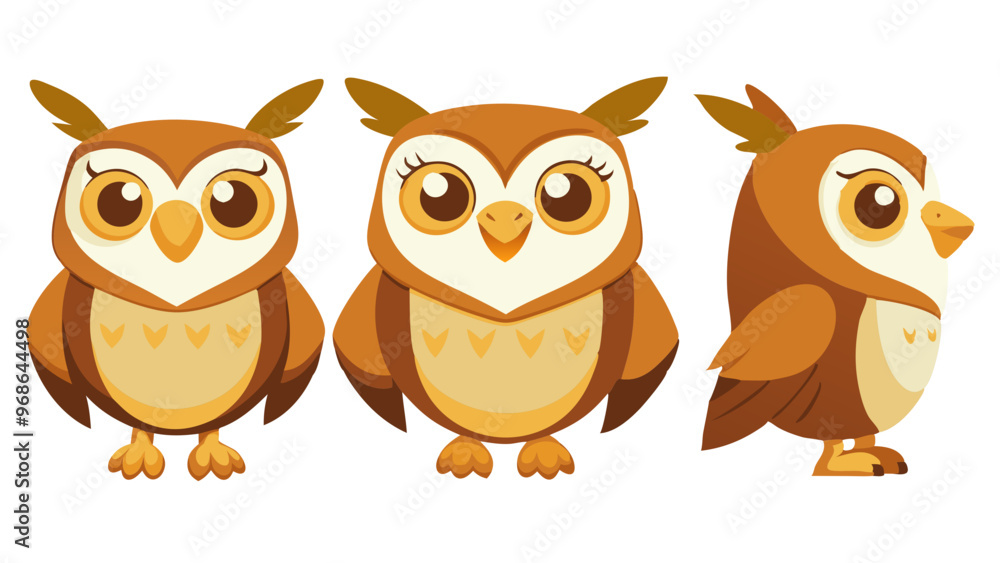 Cute cartoon owl character in multiple angles for kids' illustration ...