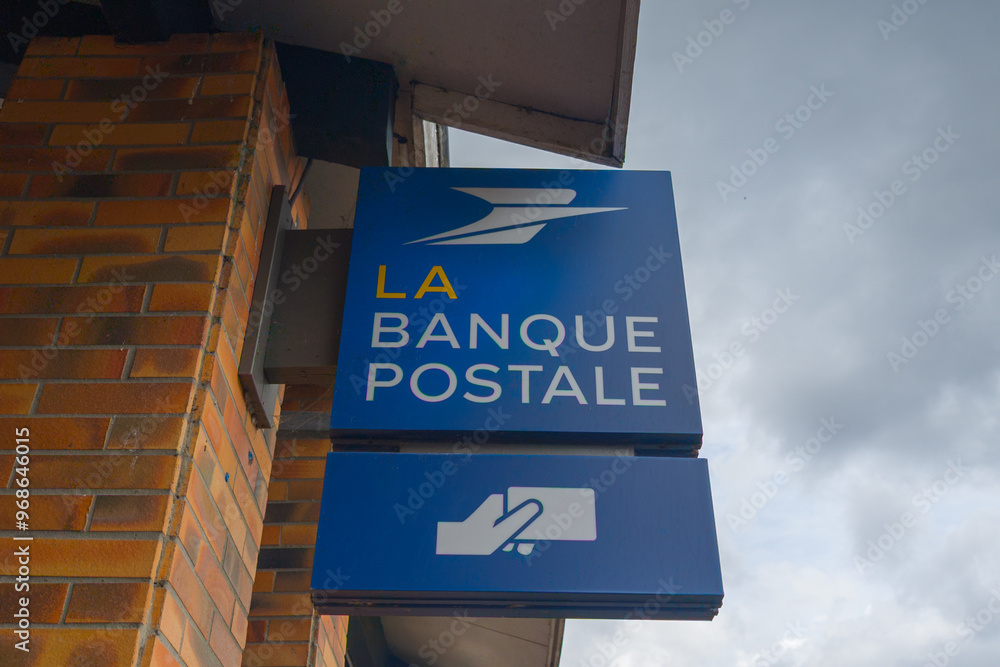 La Banque Postale logo sign and brand logo entrance blue facade of ...