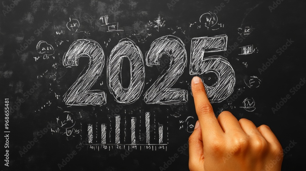 Hand drawn illustration showing the number "2025" with an arrow ...