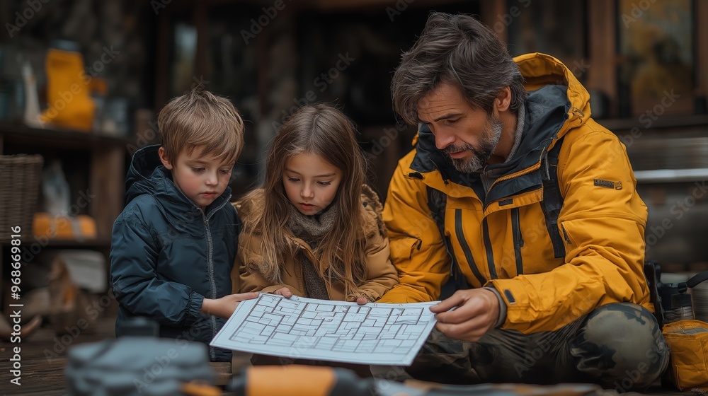 Family Practicing Home Emergency Evacuation Plan, Parents Guiding ...