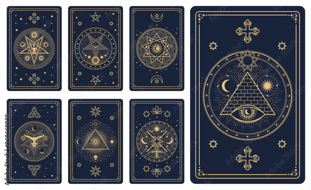 Magic tarot cards with mystic signs and esoteric occult symbols, vector ...