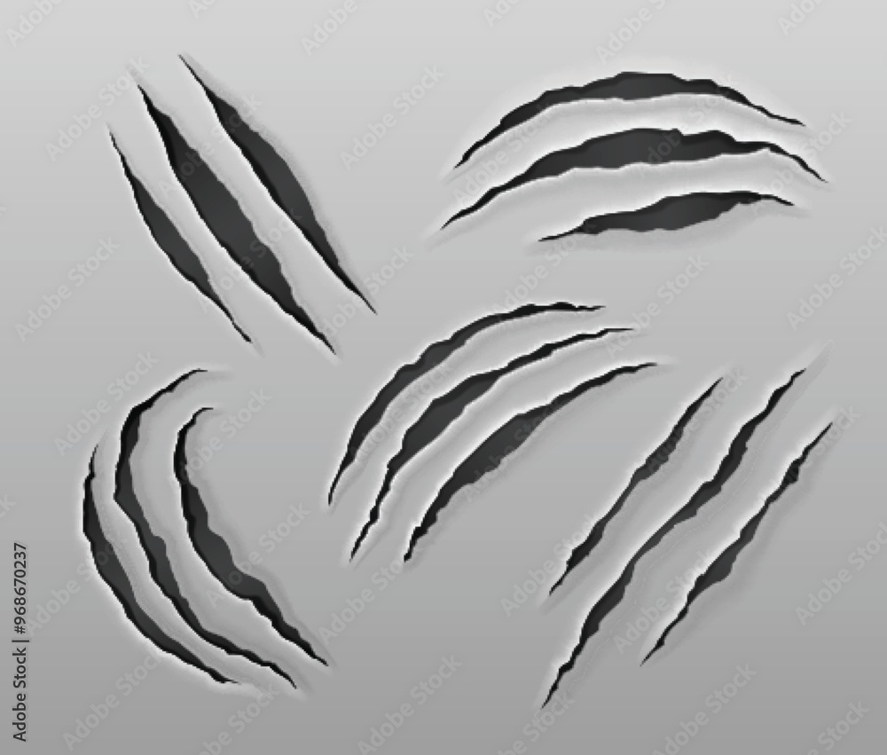 Tiger claw scratch on paper vector. Bear paw mark. Lion nail trace ...