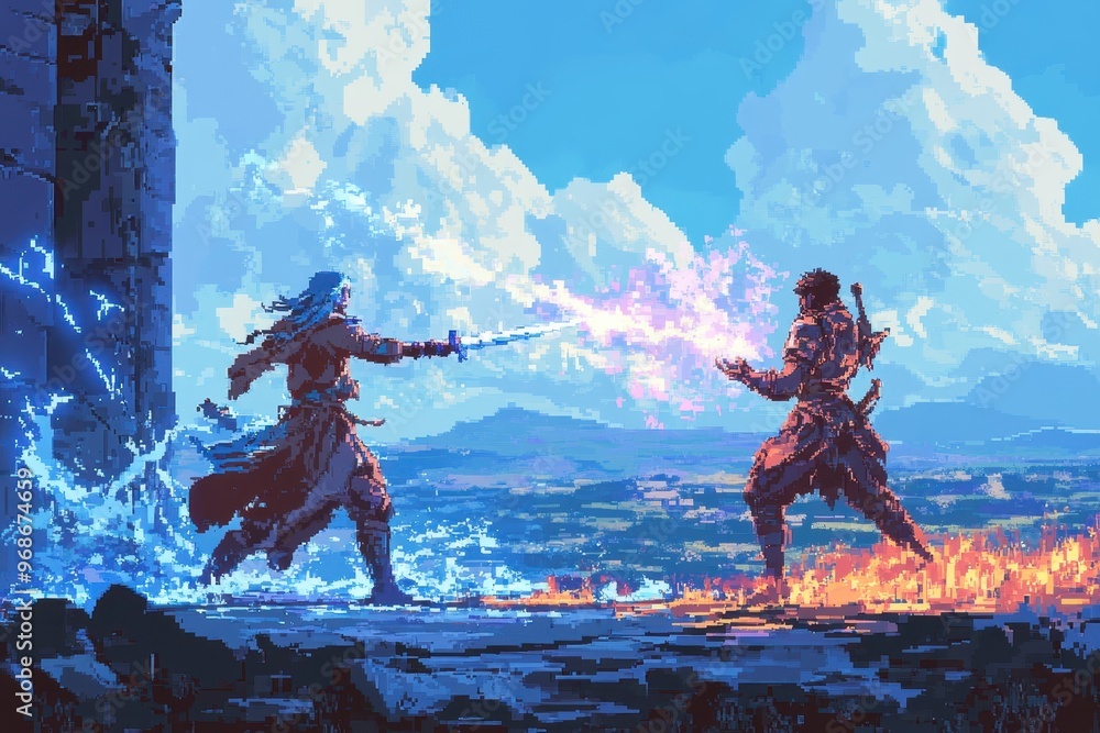 Pixelated Healer: Retro 16-Bit RPG Battle Scene with Magical ...