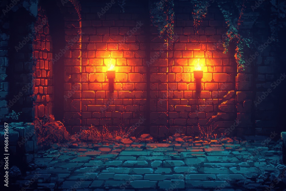 Pixelated Dungeon Quest: Retro 8-Bit RPG Adventure Background with ...