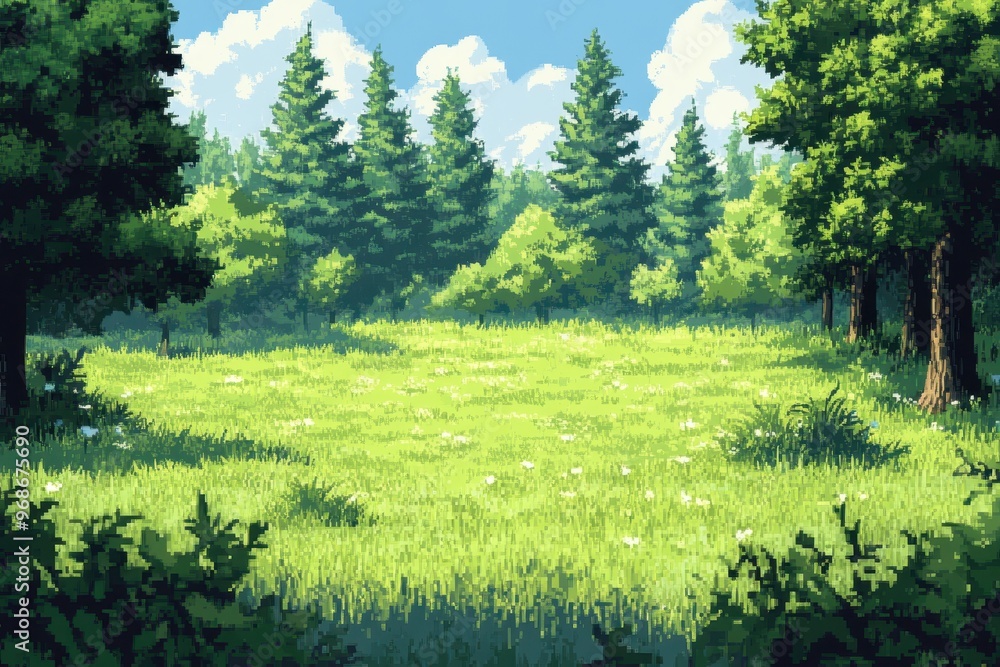 Retro 16-Bit RPG Grasslands - Pixel Art Overworld Landscape with ...