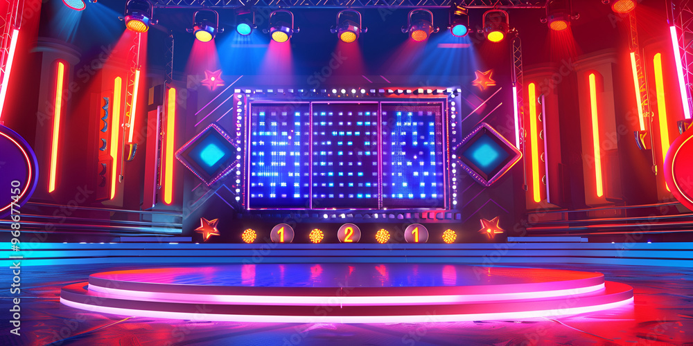 stage game show lights illustration contestants buzzer, podium audience ...