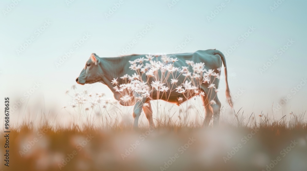 Stunning double exposure of a cow in various natural settings ...