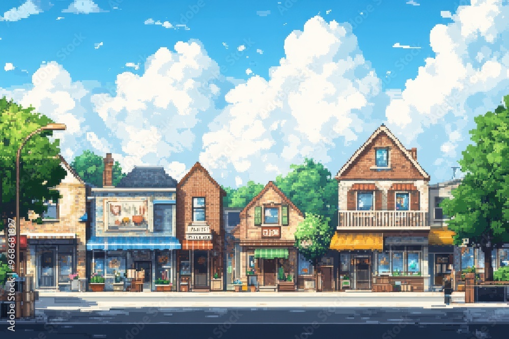 Pixelated Village Scene in a 16-Bit RPG Town with NPC Characters and ...