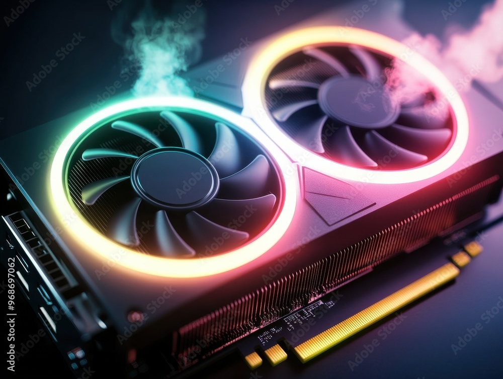 High-performance graphics card with vibrant RGB lighting and steam ...