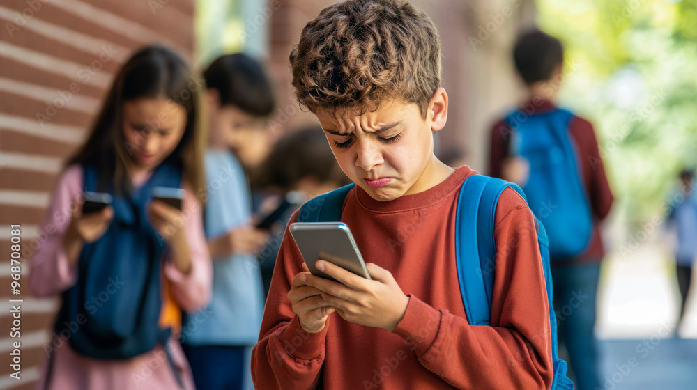 Cyberbullying, abuse concept. Teenage mixed race boy Being Bullied By ...