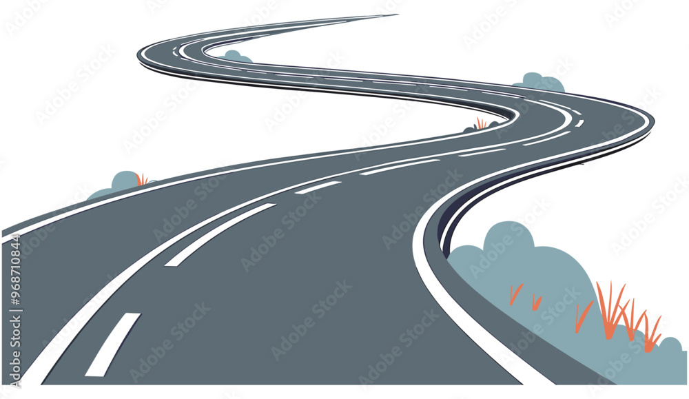 Illustration of winding curved asphalt road vector, seamless highway ...