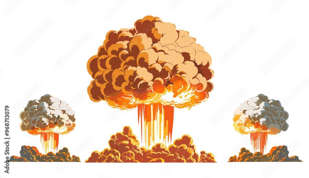 Atomic bomb explosion vector, nuclear weapon explosion, danger bomb ...