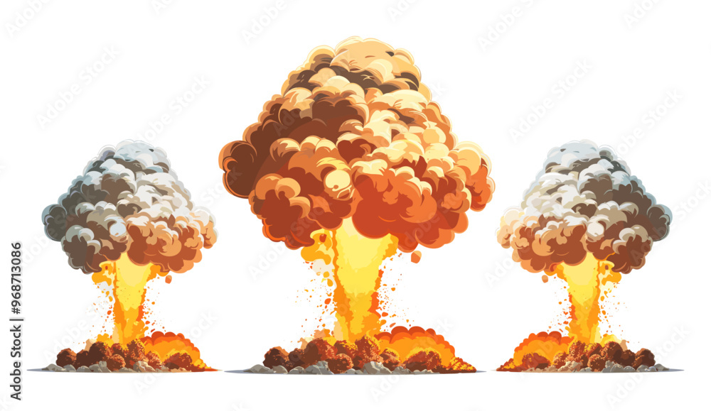 Atomic bomb explosion vector, danger bomb explosion with fire, nuclear ...