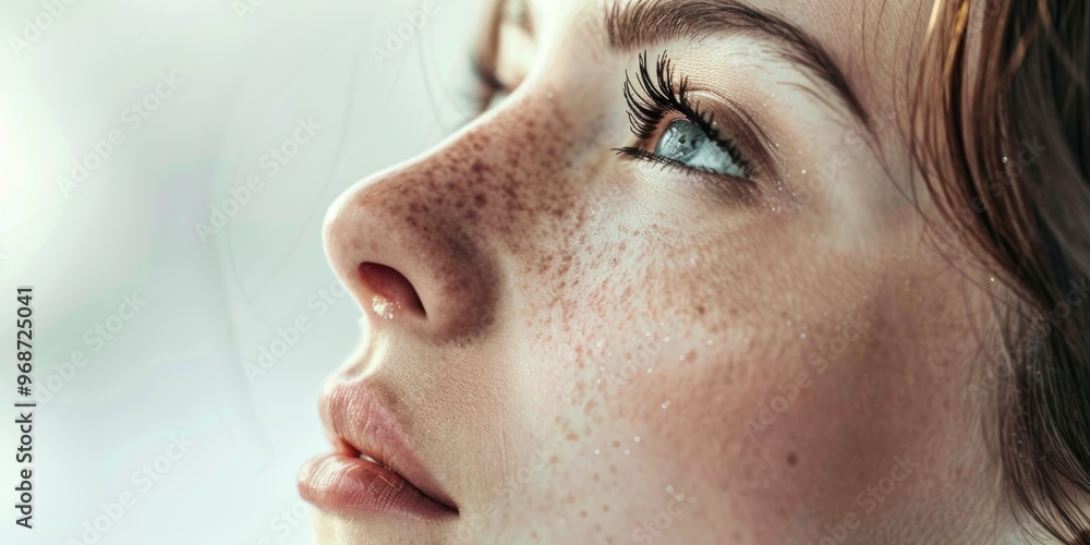 Double-exposure selfie focusing on the beauty of facial features with ...