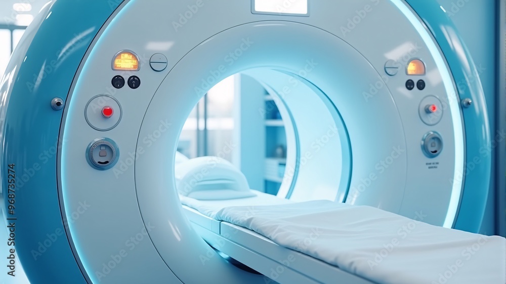Side view Advanced MRI or CT scan medical diagnosis machine at hospital ...