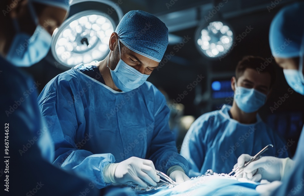 Clean and modern operating room with focused doctor performing heart ...