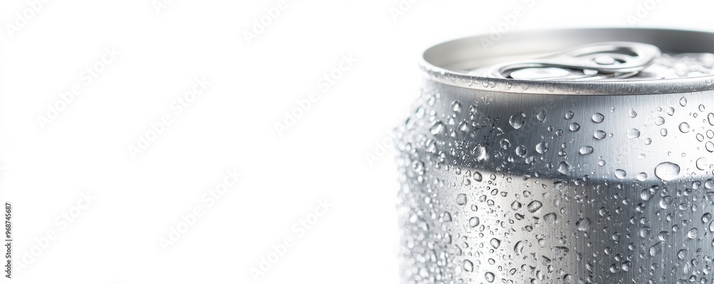 Chilled aluminum beer can with condensation droplets on a smooth ...