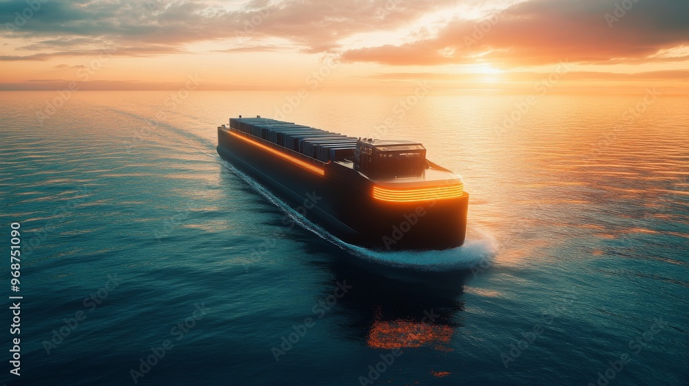 AI-driven autonomous cargo ships transporting goods across oceans ...