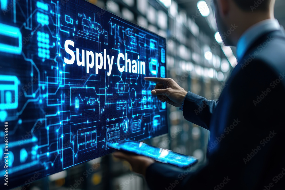 Supply Chain Management - SCM concept banner with icons and a ...