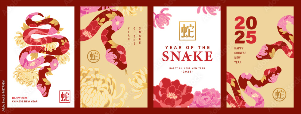 Set of 2025 Chinese new year, year of the snake templates design with ...