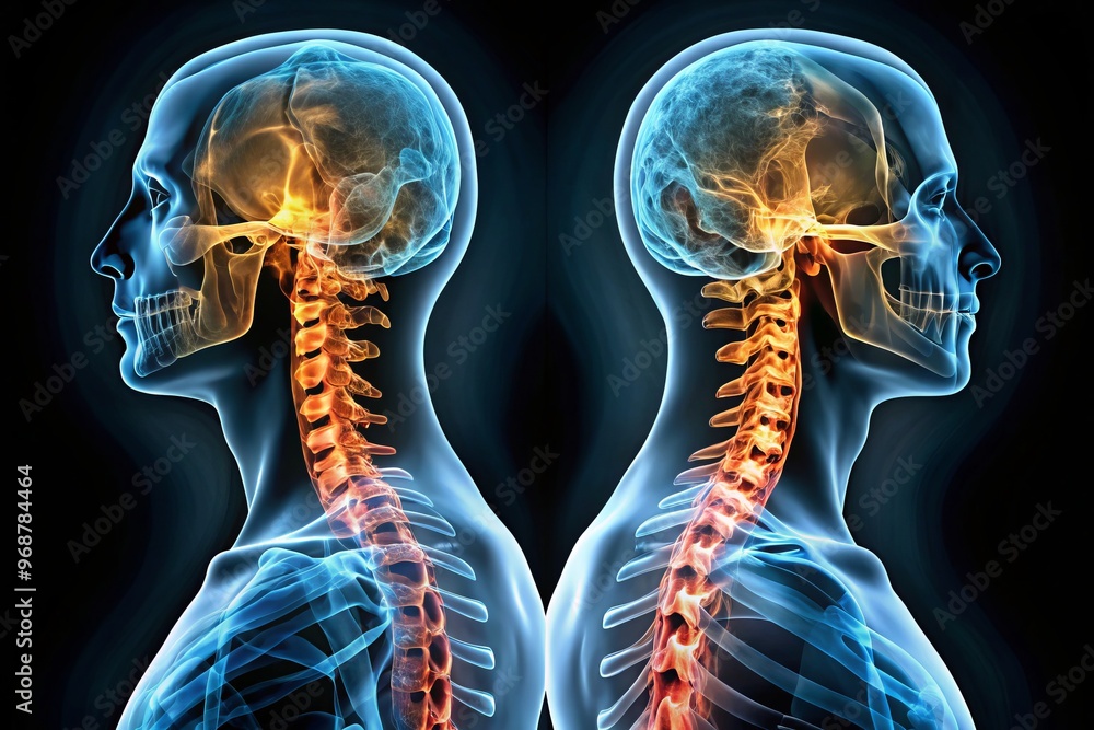 "A CT scan image of a spine with reversed cervical lordosis, exhibiting ...