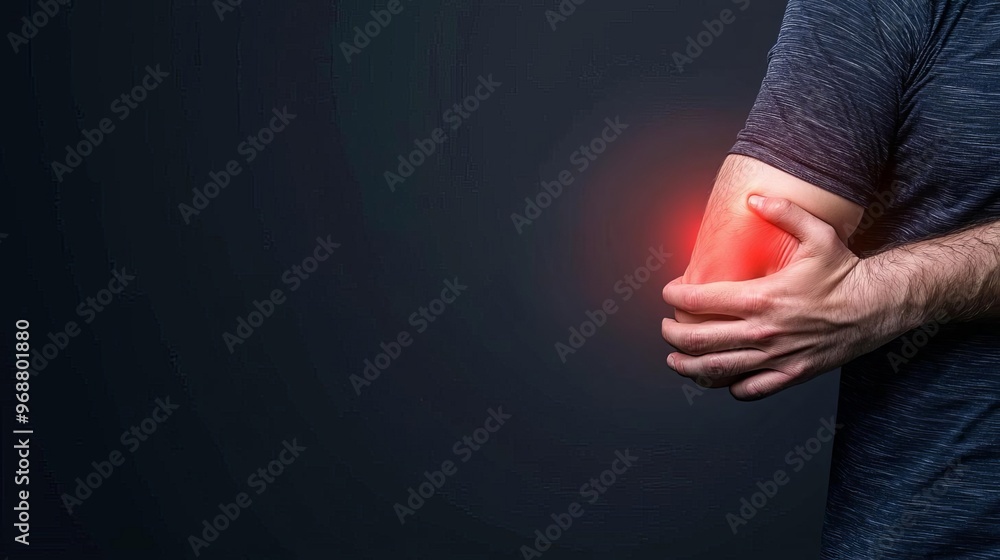 Human arm muscles contracting with sharp red pain indicators ...