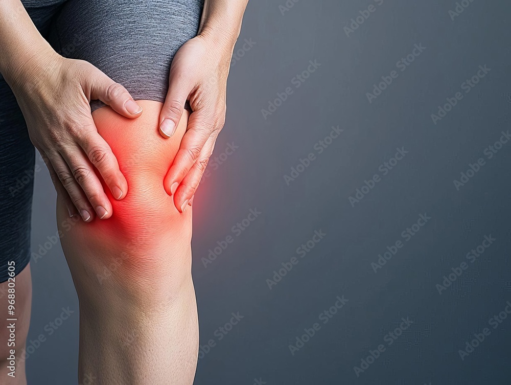 Person gripping their thigh, with red muscles highlighted, representing ...