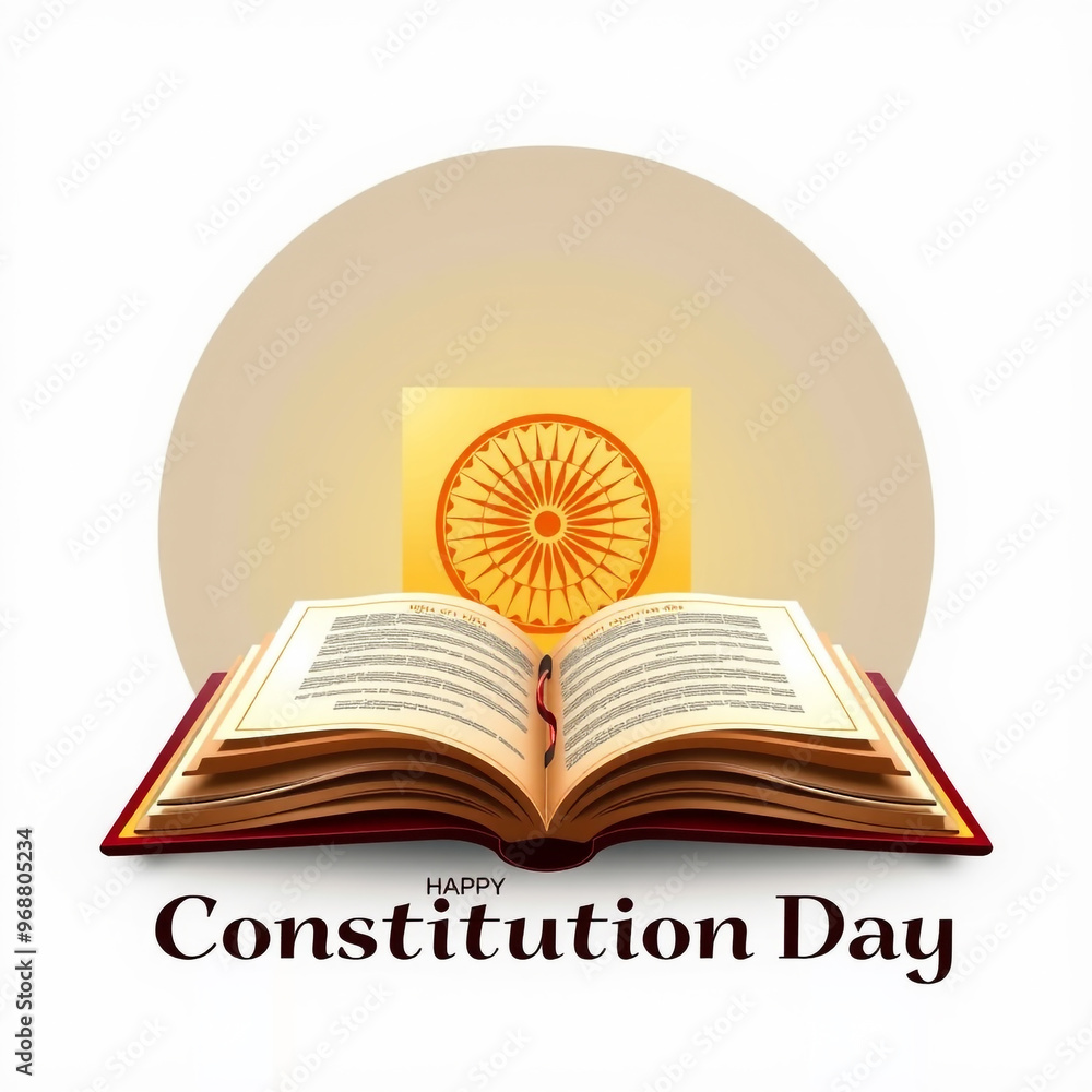 Symbolic design for Constitution Day with an open book and Ashoka ...