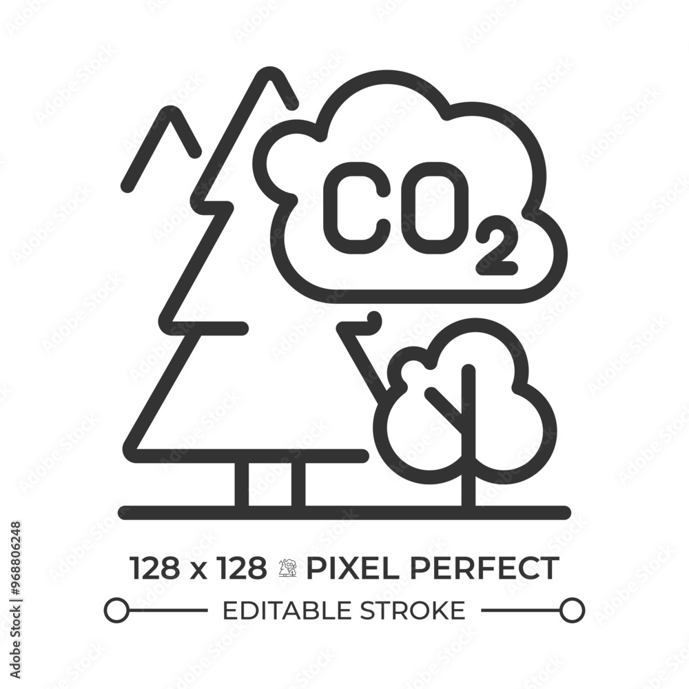 Forest carbon linear icon. CO2. Carbon dioxide. Climate change ...