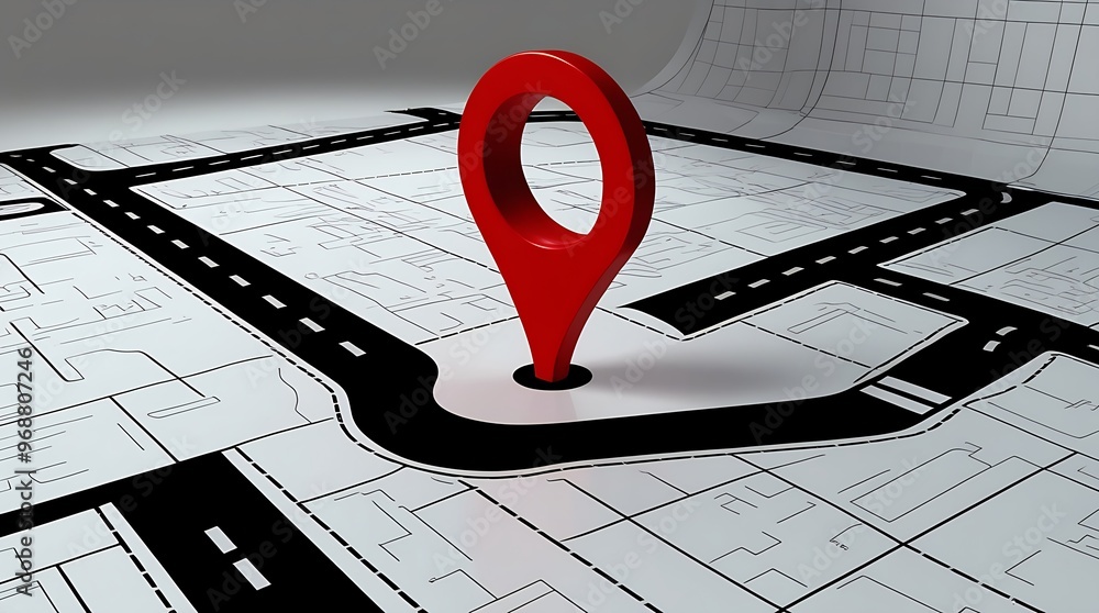 Digital illustration of a minimalist map layout with black and white ...
