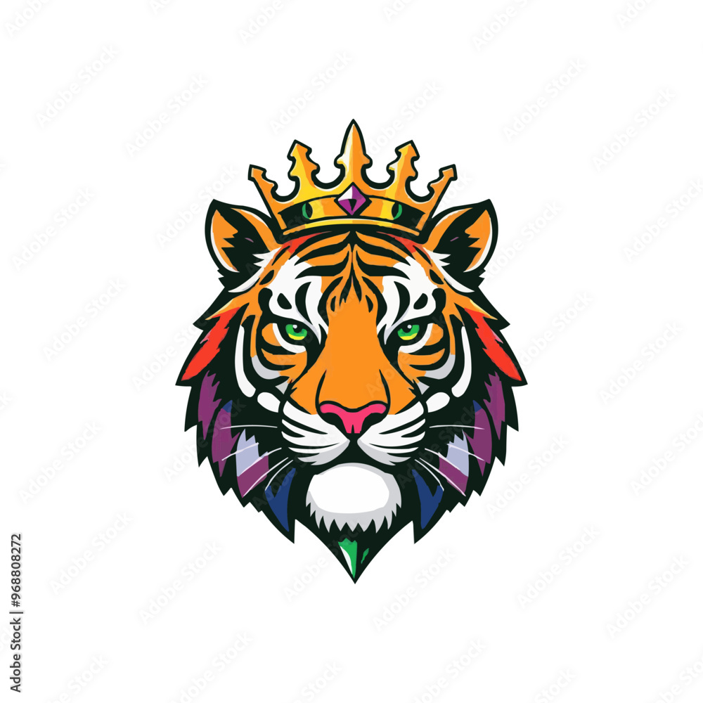Tiger with crown esport mascot logo design. Editable vector logo tiger ...