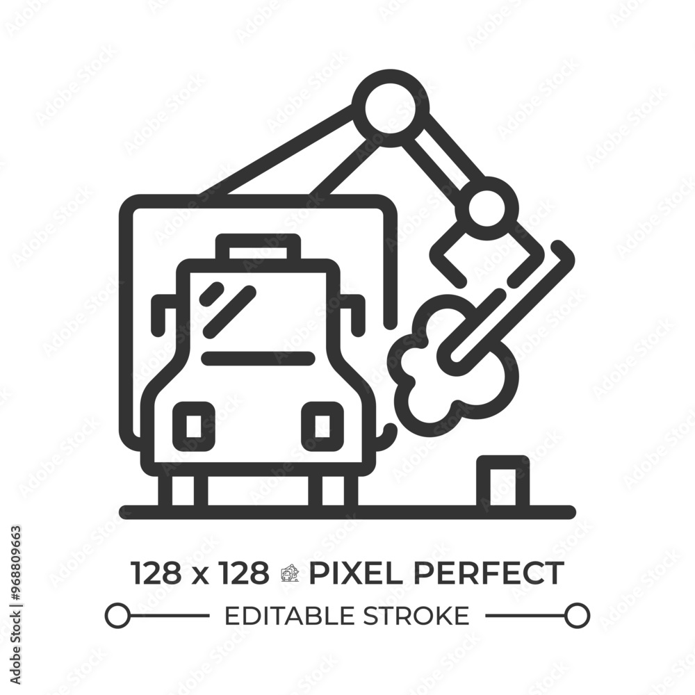 Debris hauling linear icon. Waste management. Garbage truck and tree ...