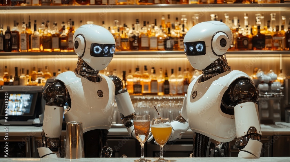AI-driven robotic bartenders preparing custom cocktails: Robots mixing ...