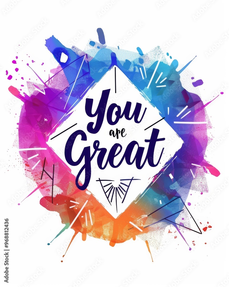 You are great - modern calligraphy lettering on round watercolor splash ...