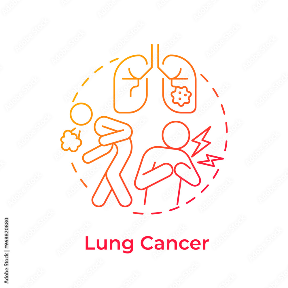 Lung cancer red gradient concept icon. Type of cancer. Respiratory ...