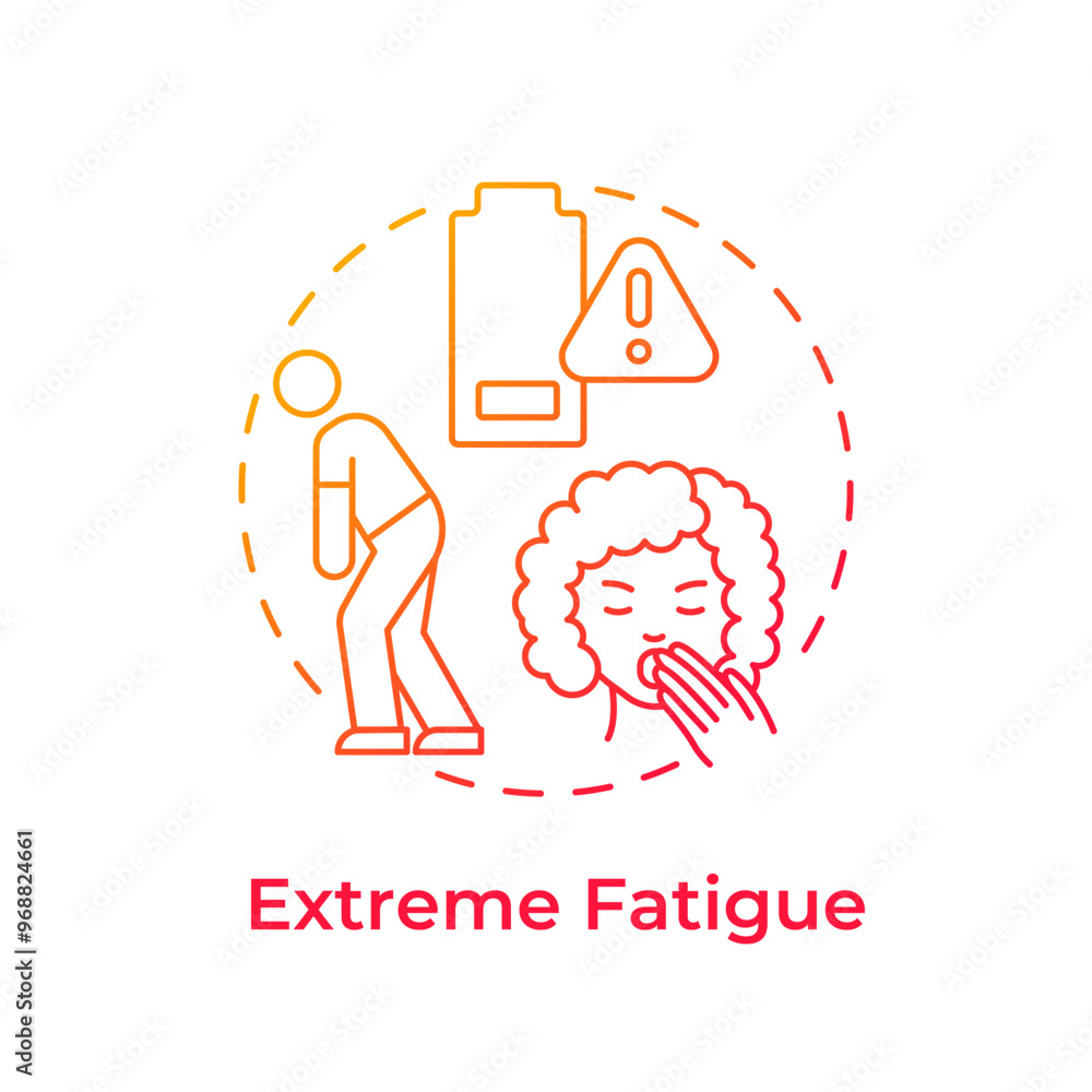 Extreme fatigue red gradient concept icon. Cancer symptom. Chronic ...