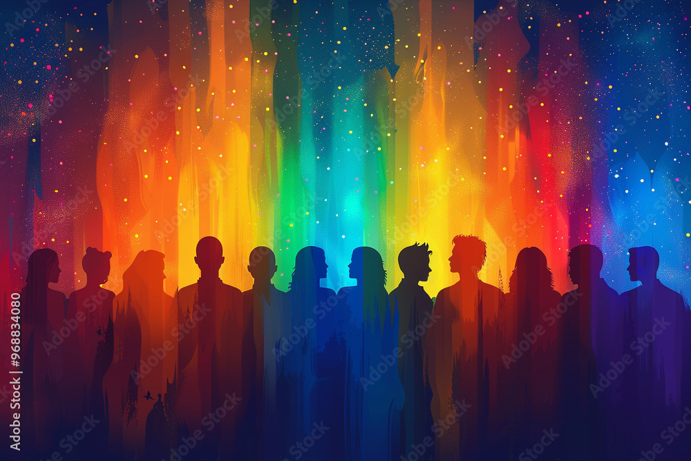 Illustration of diversity in Society concept. Silhouettes of people on ...