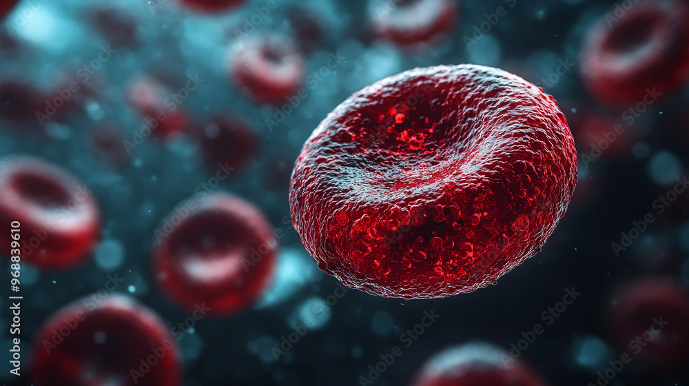 Vivid red blood cells in motion, depicting hemoglobin transport and ...