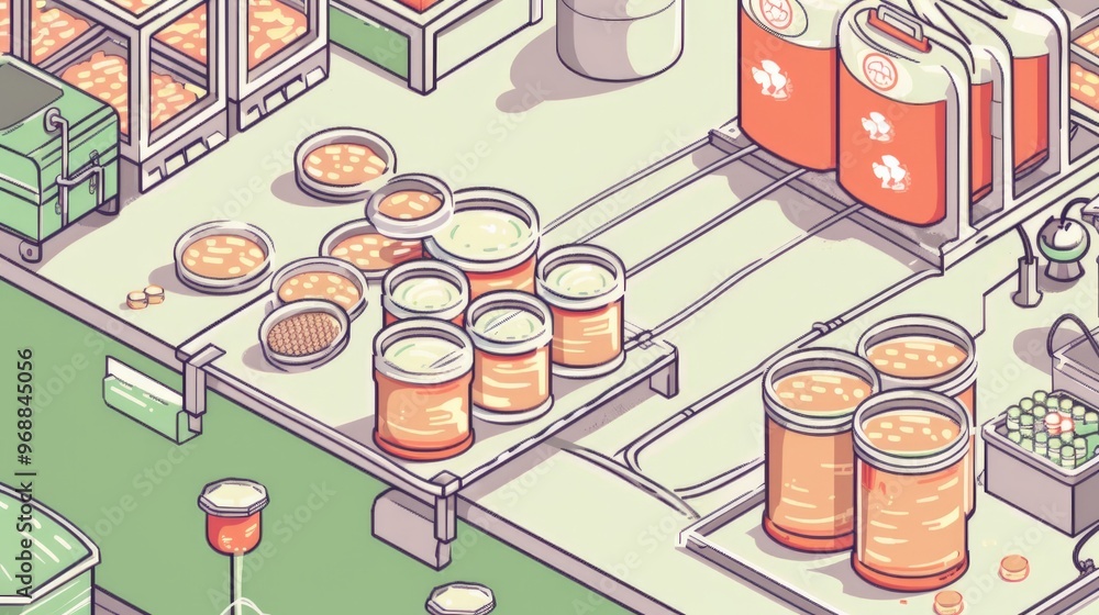 An illustrated diagram showing the step-by-step process of canned food ...