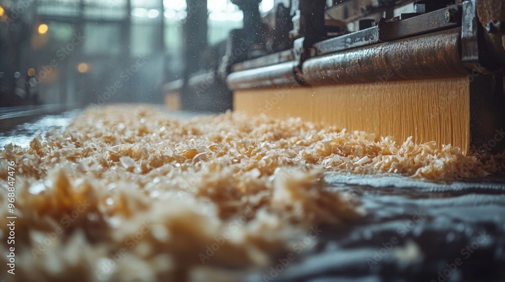 Workers extract pulp from sugarcane at a mill, highlighting the ...
