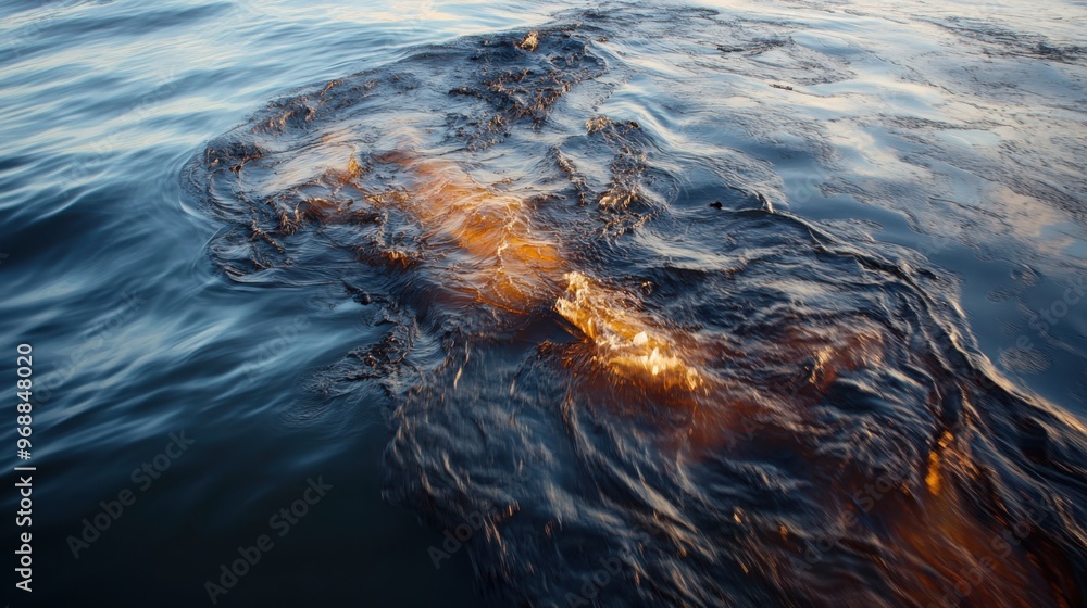 Dramatic image of an oil spill disaster with crude oil contaminating ...