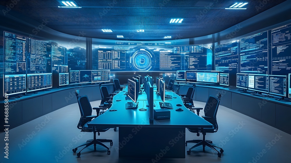 3. A modern logistics control room with screens displaying real-time ...