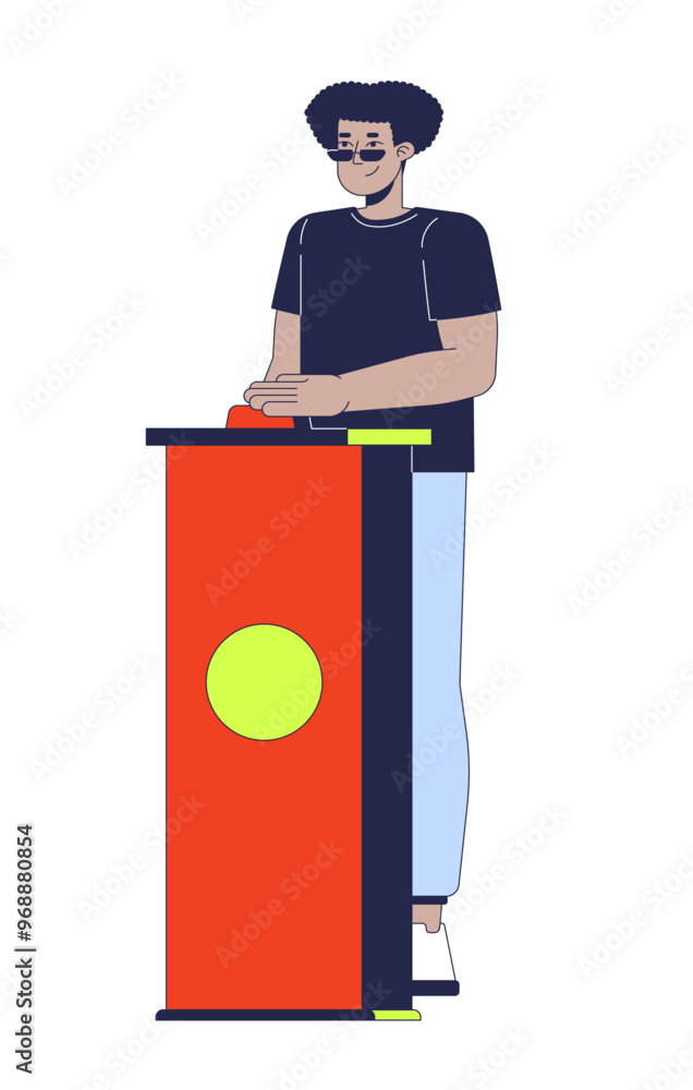 Television game show contestant hispanic man pushing button 2D cartoon ...