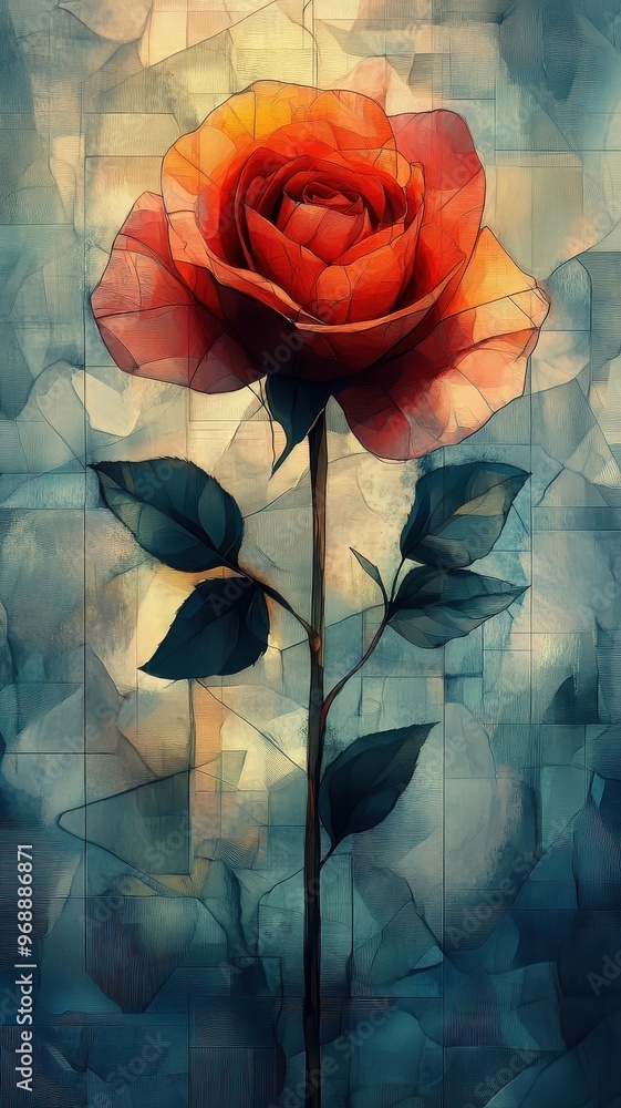 An abstract rose illustration, using unconventional shapes and a mix of ...