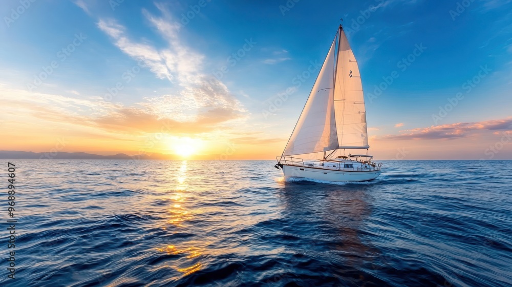 A mesmerizing image of a sailboat illuminated by the golden hues of ...