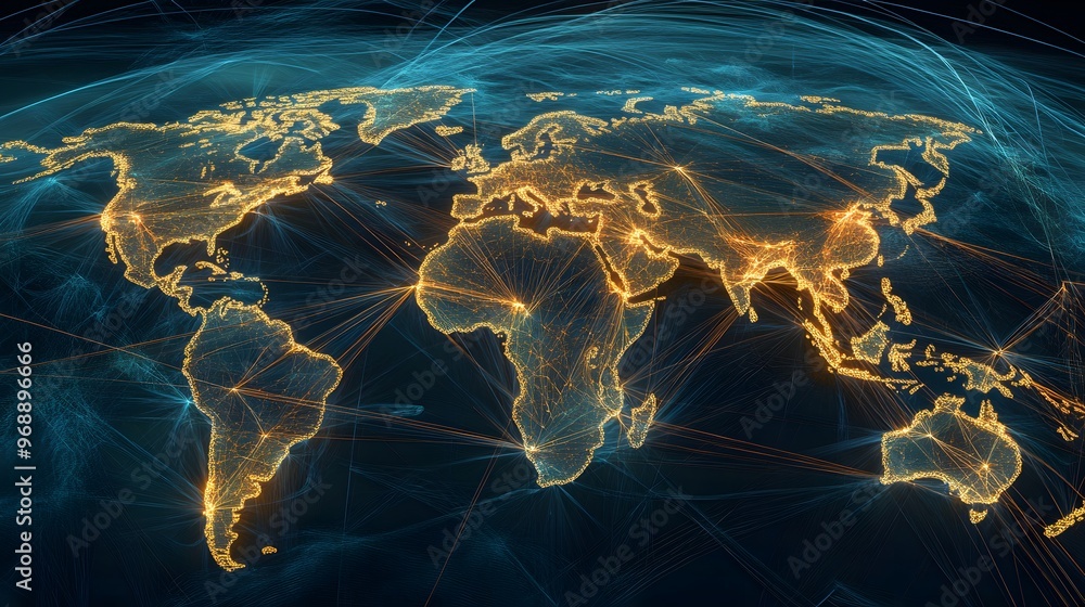 34. A global supply chain map showing interconnected logistics routes ...